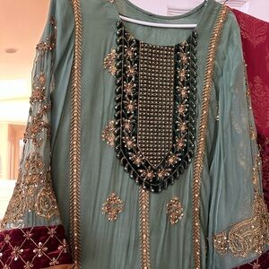 Maria B | Tops | Maria B Green And Maroon Embroidered Dress | Poshmark
